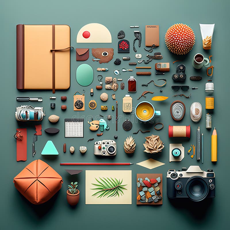 Creator, Designer Asset Elements, Top View, Knolling Items. Generative ...
