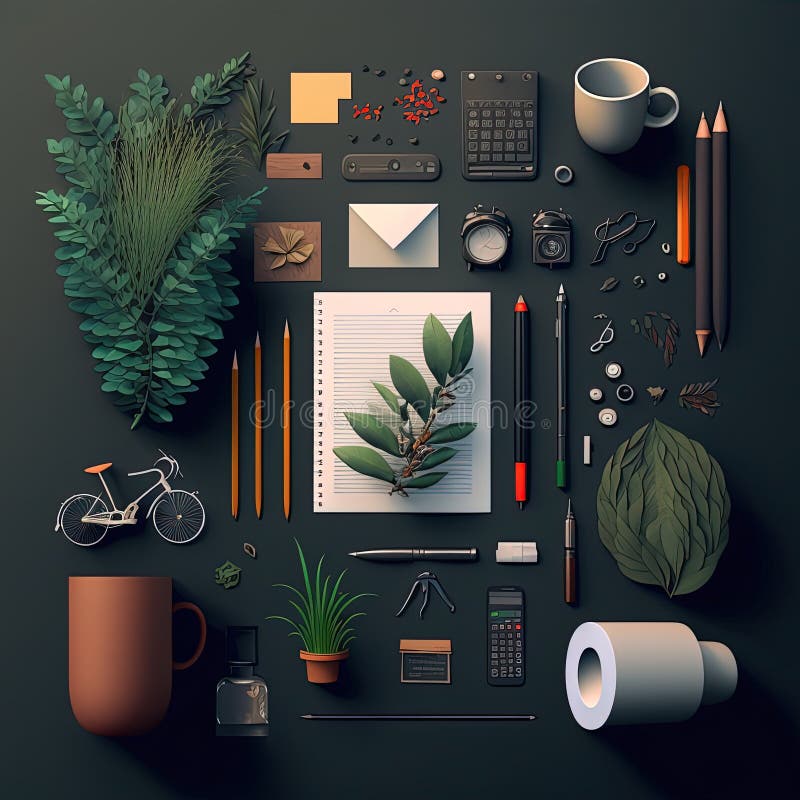Creator, Designer Asset Elements, Top View, Knolling Items. Generative ...