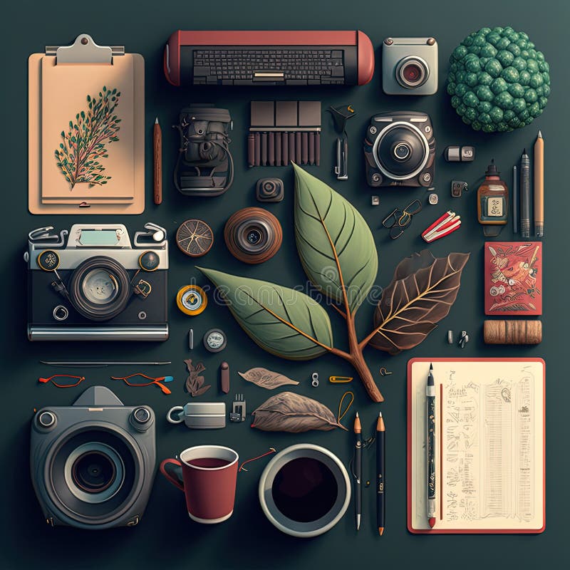 Creator, Designer Asset Elements, Top View, Knolling Items. Generative ...
