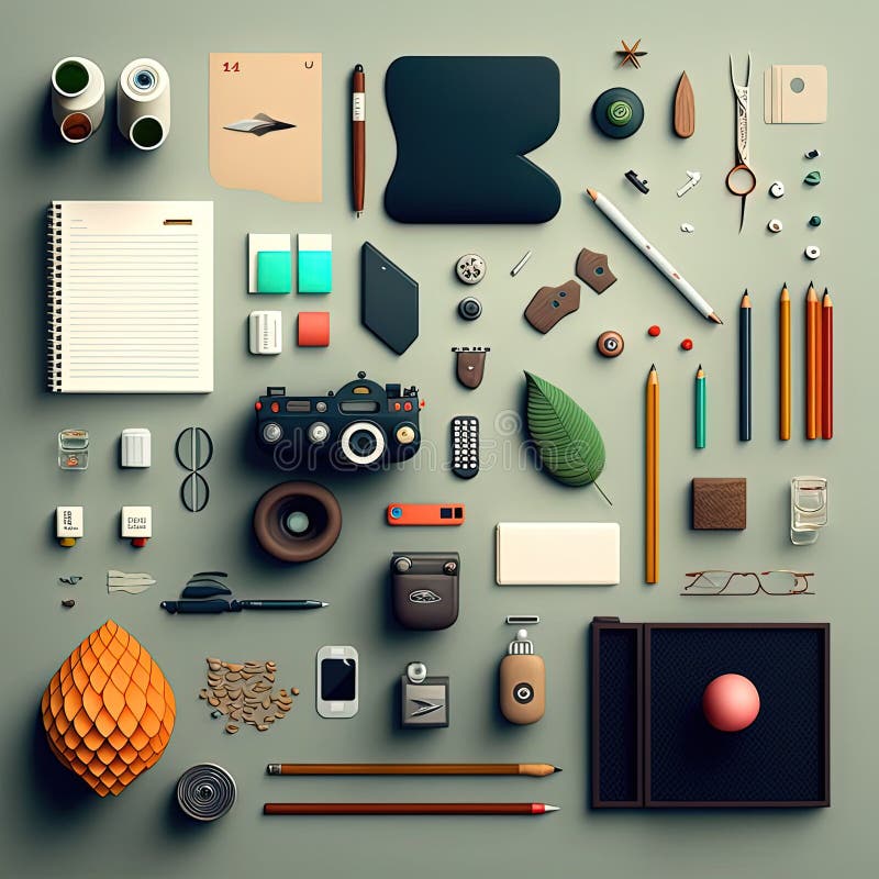 Creator, Designer Asset Elements, Top View, Knolling Items. Generative ...
