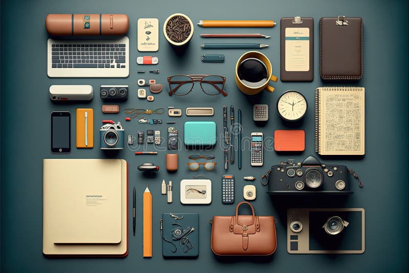Creator, Designer Asset Elements, Top View, Knolling Items. Generative ...