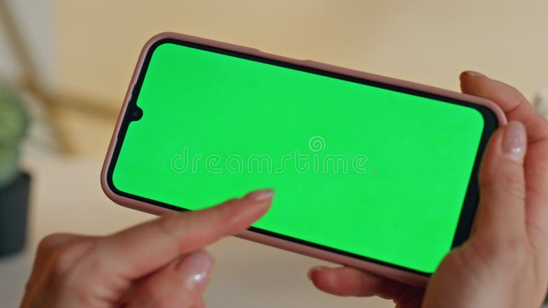 Creator Finger Tapping Mockup Smartphone at Table Closeup. Woman Hand ...