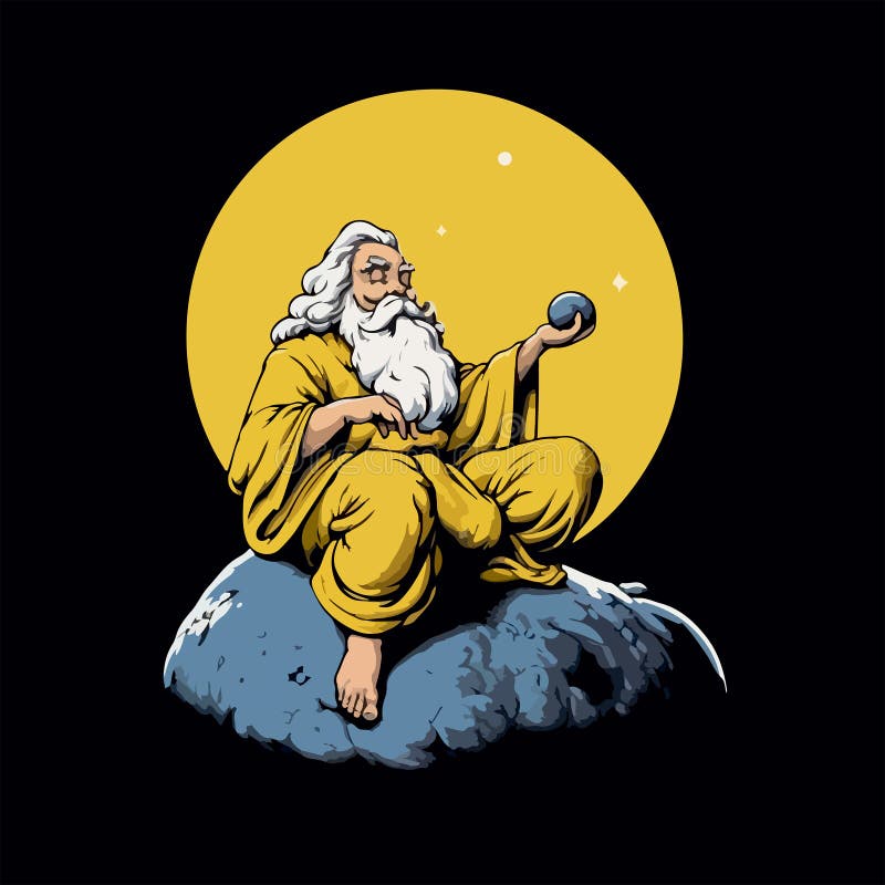 The Creator of the World Sits on a Stone with the Moon in His Hand ...