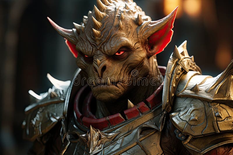 A Creature in Armor with Red Eyes Stock Illustration - Illustration of ...