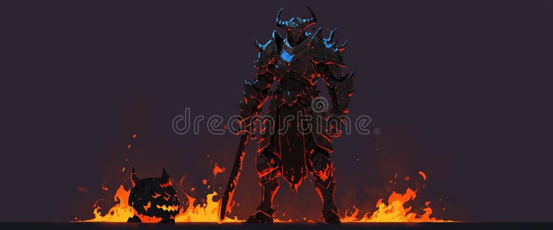 A Creature in Armor Standing in Front of a Fire, Concept Art ...