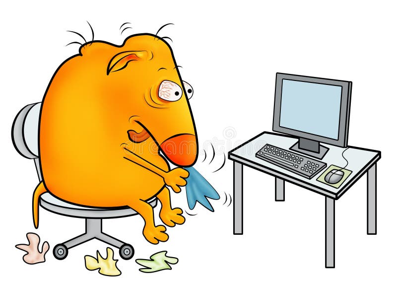 Creature with a Cold, Working at Office Stock Illustration ...