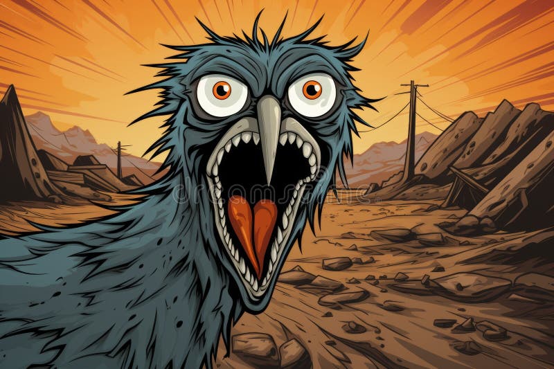 Blue Feathered Creature with Long Beak in Post-apocalyptic Desert Stock ...