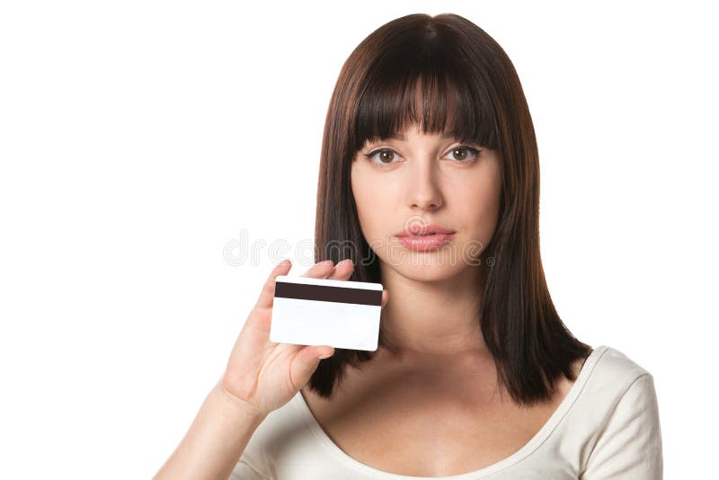 Beautiful Girl Holding Credit Card Stock Image - Image of card, actions ...