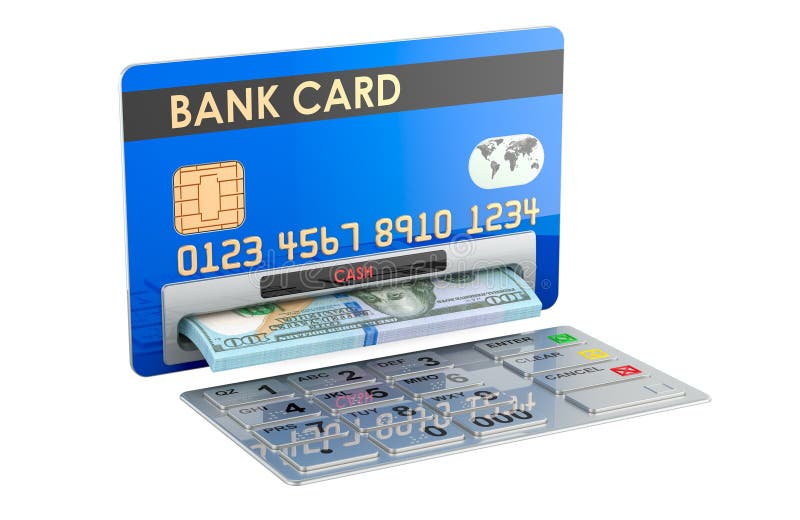 Credit Card As ATM Machine with Dollars. Withdrawing Dollar Banknotes ...