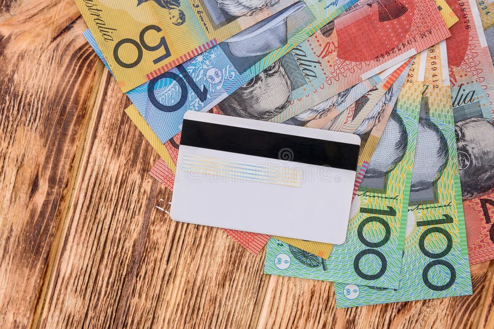 Credit Card with Australian Dollars on the Table Stock Photo - Image of ...