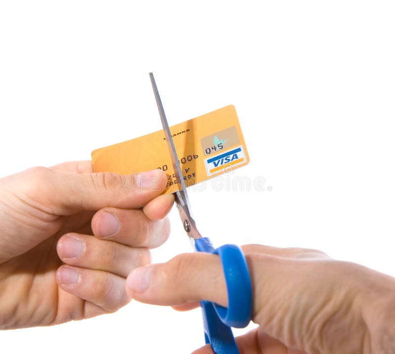 A Credit Card Being Cut In Two With Scissors Stock Photo - Image of ...