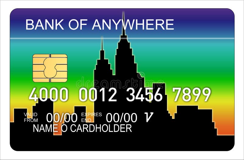 Credit card with buildings stock illustration. Illustration of city ...
