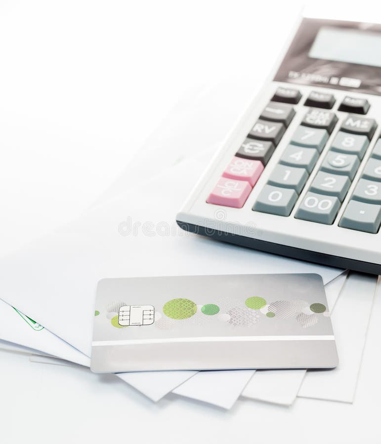 Credit Card and Calculator on Whit Envelope Stock Image - Image of ...