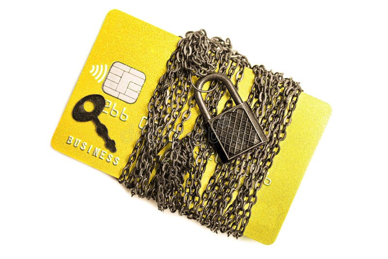 Credit Card in Chains with Padlock and Key Stock Image - Image of ...
