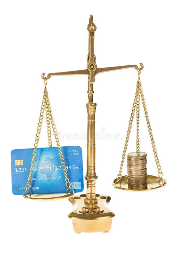 Credit Card and Coins on Scale Stock Image - Image of accuracy, money ...
