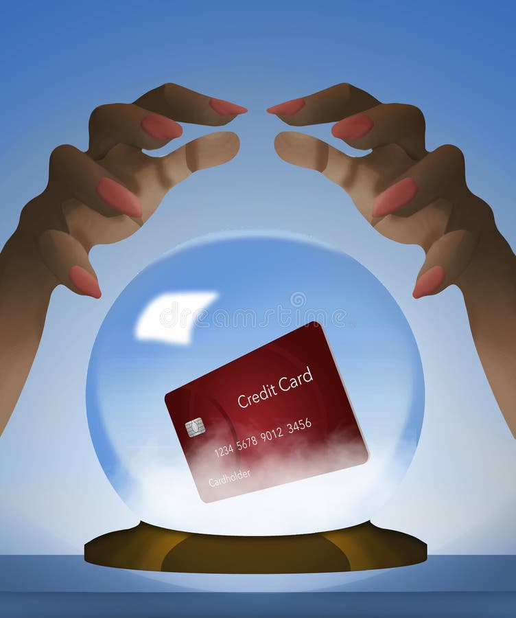 A Credit Card Comes into Focus Inside a Fortune Teller`s Crystal Ball ...