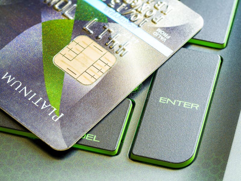 Credit Card on Computer Keyboard To Use Shopping Stock Image - Image of ...