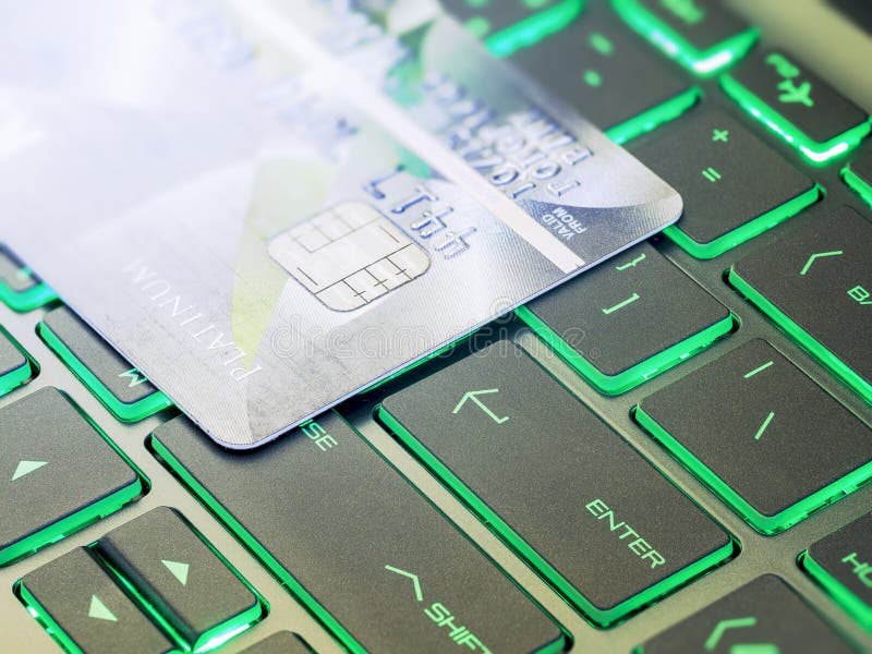 Credit Card on Computer Keyboard To Use Shopping Stock Image - Image of ...