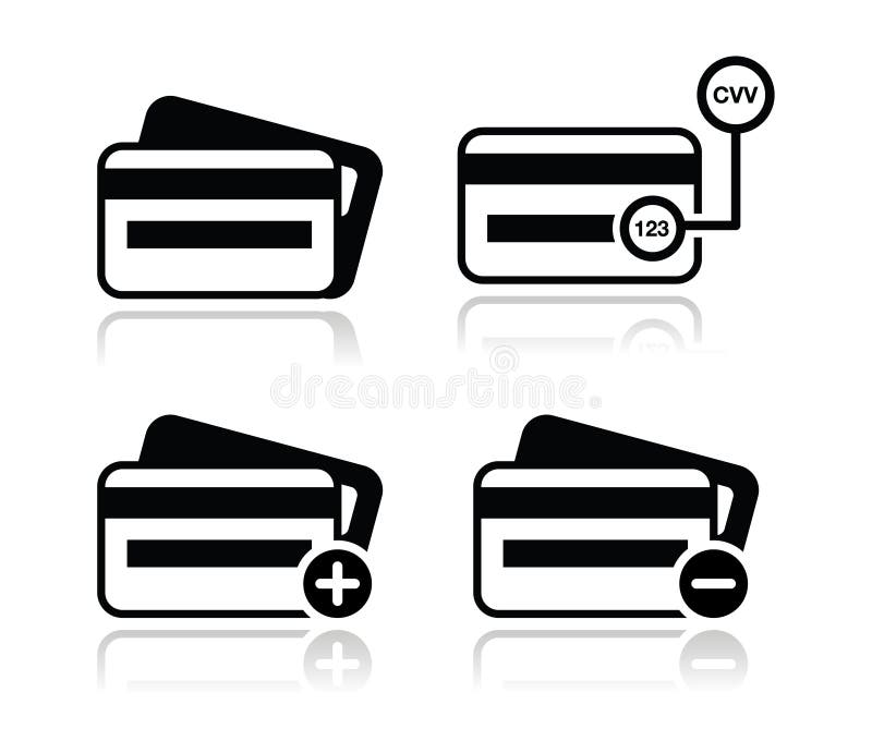 Credit Card, CVV Code Black Icons Set with Shadow Stock Illustration ...