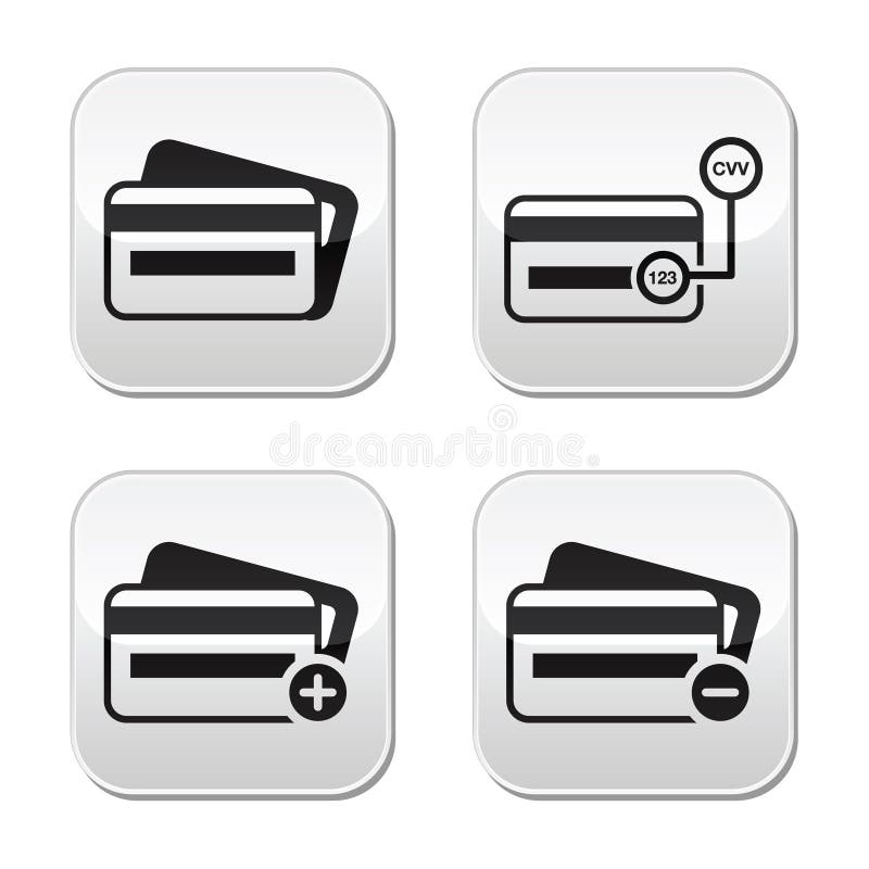 Credit Card, CVV Code Black Icons Set with Shadow Stock Illustration ...