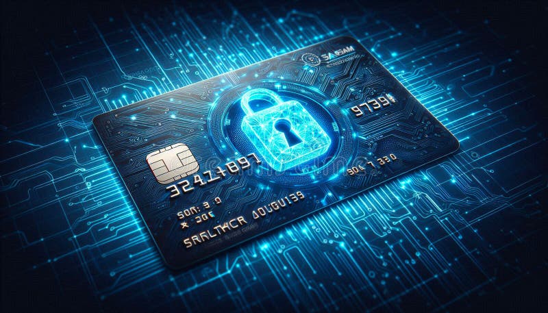 Credit Card with a Digital Circuit and Glowing Lock, Symbolizing ...