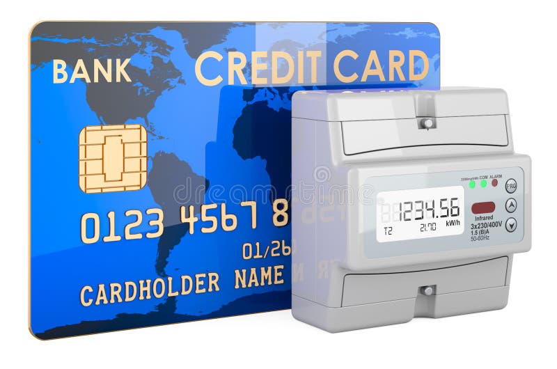 Credit Card with Electric Meter, 3D Rendering Stock Illustration ...