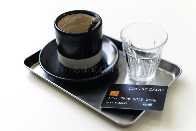 Credit Card with Empty Coffee Cup in Stainless Tray for Paying Stock ...