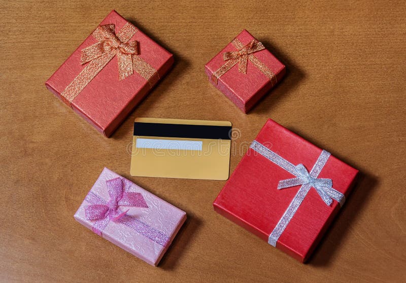 Credit card and gift boxes stock image. Image of color - 91792693