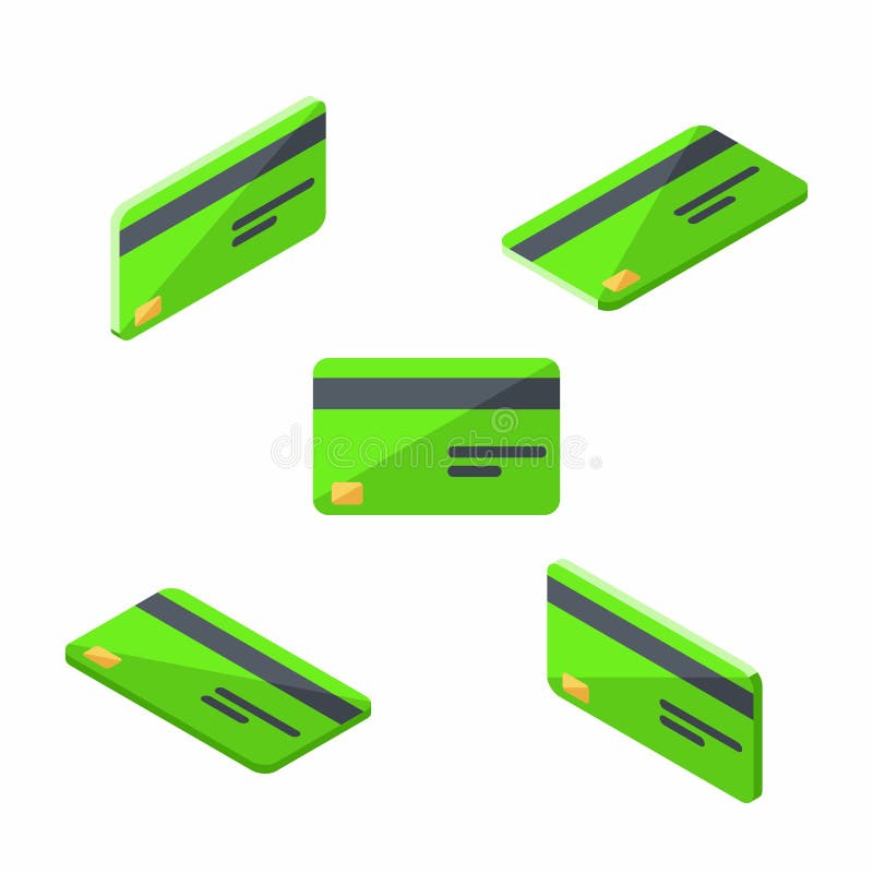 Credit Card Green Isometric & Flat - White Background Icon Vector Stock ...