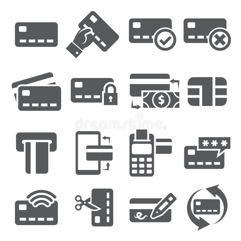 Credit Card Icon Set on White Background Stock Vector - Illustration of ...