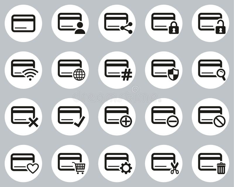 Credit Card Icons Black & White Flat Design Circle Set Big Stock Vector ...