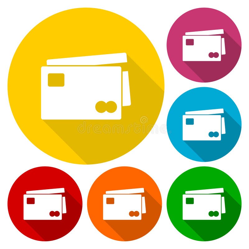 Credit Card Icons Set with Long Shadow Stock Vector - Illustration of ...
