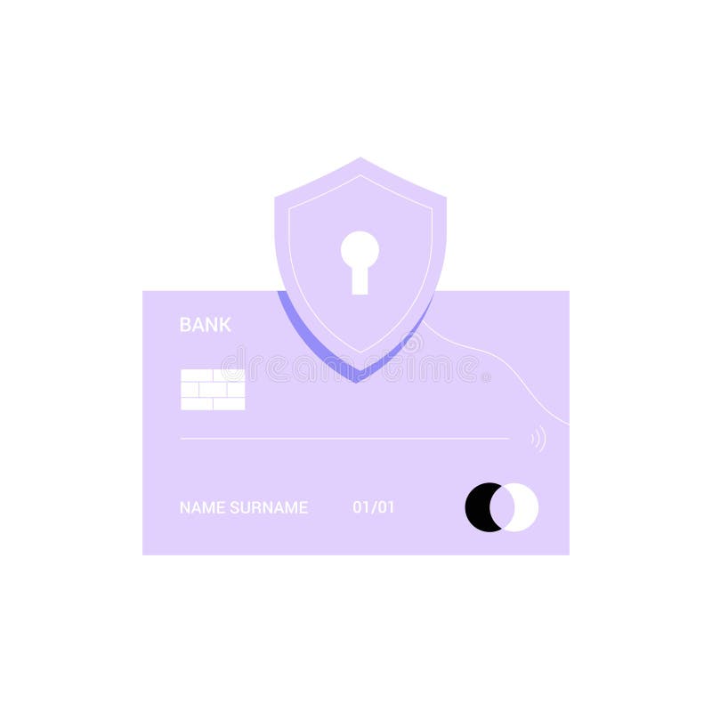 Credit Card with Security Shield in Flat Vector Illustration ...