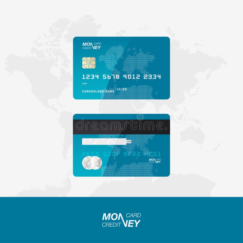 Plastic Credit Cards. Front Side of the Card with Digital World Map ...