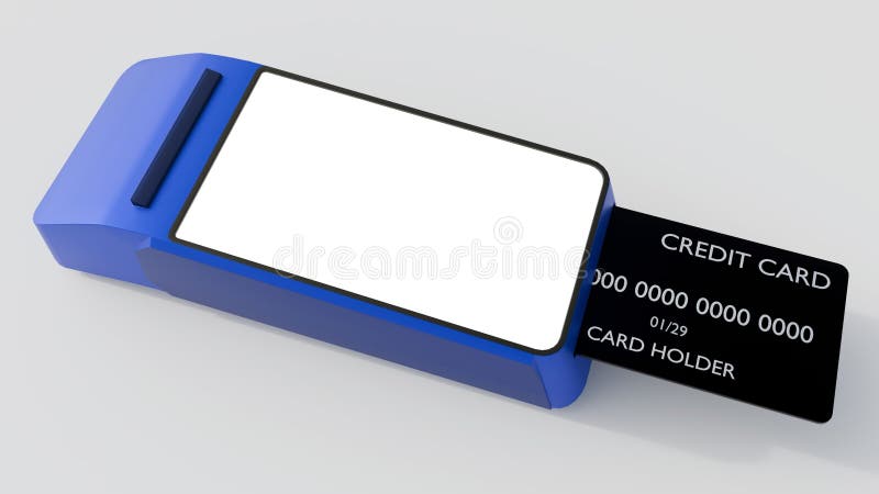 A Credit Card Inserted into a Blue Card Reader and Scattered Credit ...