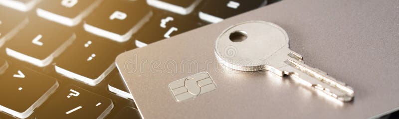 Credit Card and Key on a Computer Keyboard. Security Concept Stock ...