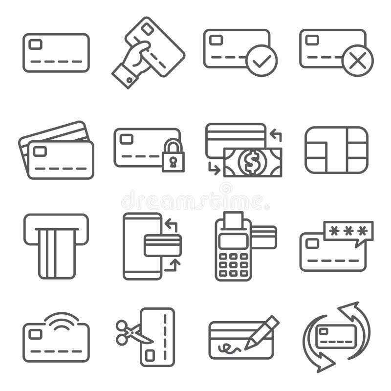 Credit Card Line Icon Set on White Background Stock Vector ...