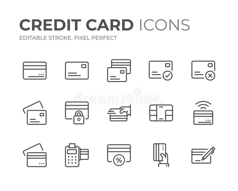Credit Card Line Icons Set stock vector. Illustration of bank - 176241979