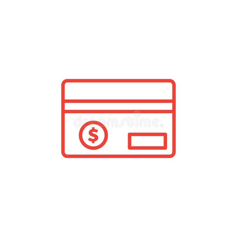 Credit Card Line Red Icon on White Background. Red Flat Style Vector ...