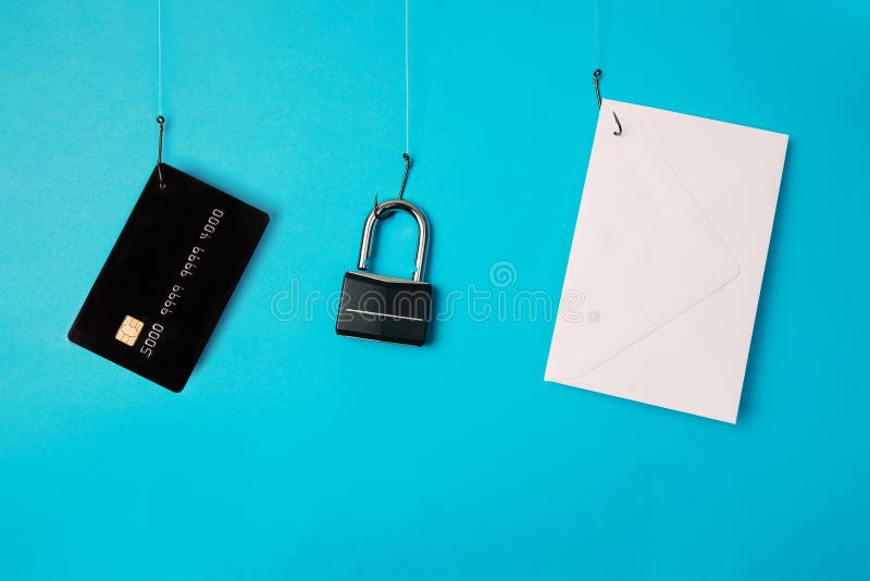 Credit Card, Lock and Envelope Hanging on the Hooks. Phishing Concept ...