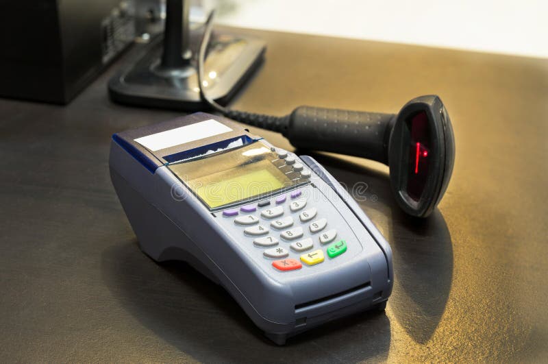 Credit Card Machine on Cashier Counter in the Store Stock Photo - Image ...