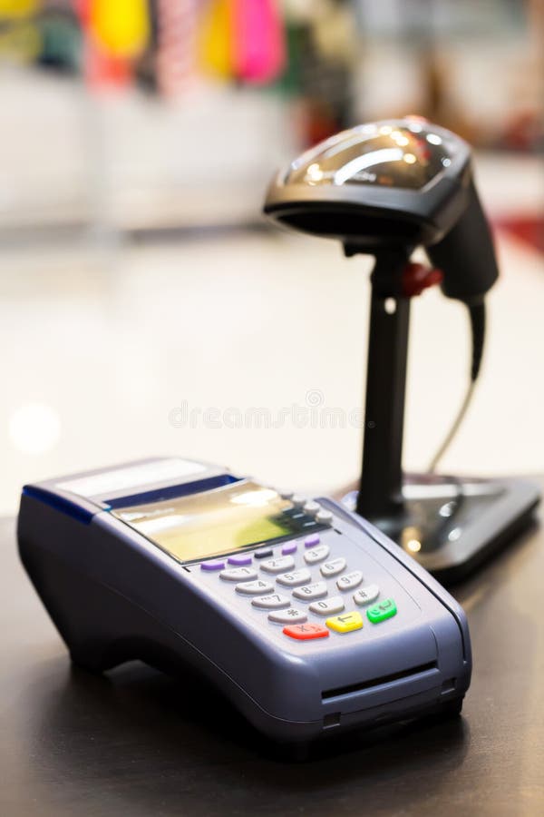 Credit Card Machine on Cashier Counter in the Store Stock Image - Image ...