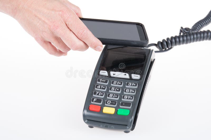 Credit Card Machine with Code Reader in Smart Mobile Phone Stock Image ...