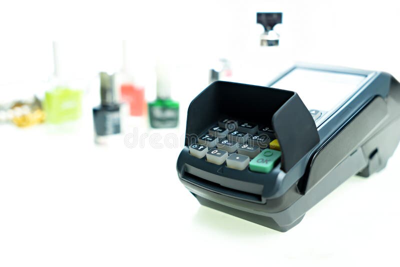 Credit Card Machine on Isolated White Background Stock Photo - Image of ...