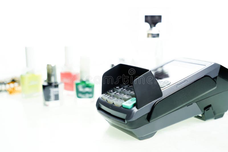 Credit Card Machine on Isolated White Background Stock Photo - Image of ...