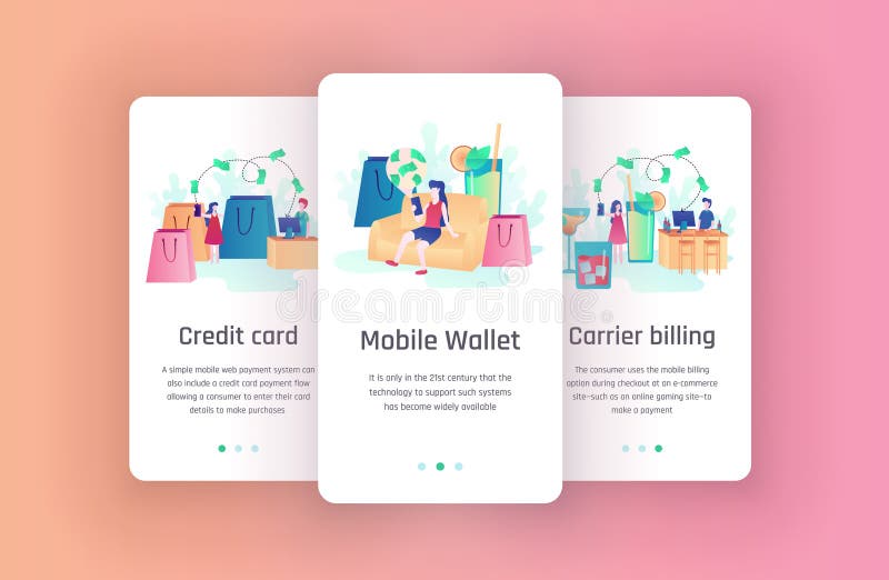Credit Card and Mobile Wallet Concepts Vector Onboarding Templates ...