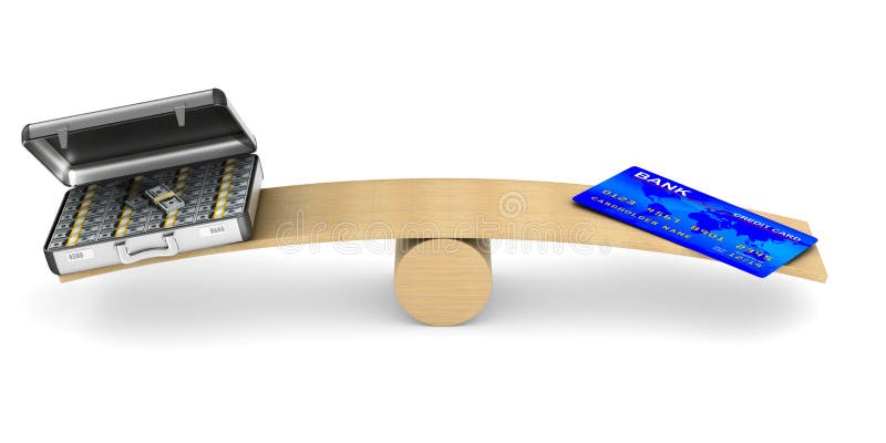 Credit Card and Money on Scale. Isolated 3D Stock Illustration ...