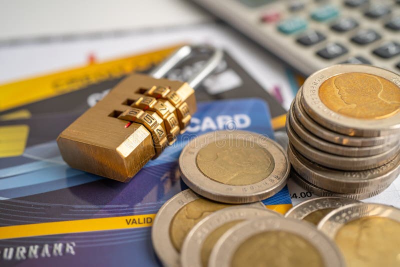 Credit Card with Password Key Lock Isolated on White Background Stock ...