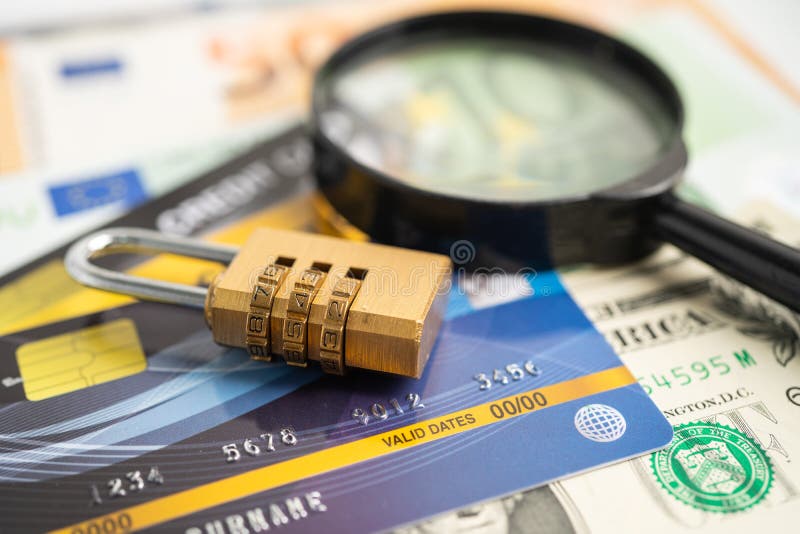 Credit Card with Password Key Lock on US Dollar Background Stock Image ...