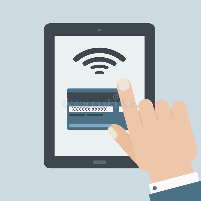 Credit Card Payment Hand Holding Tablet Flat Stock Vector ...